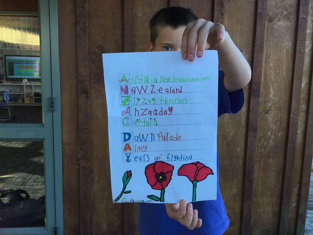 ANZAC acrostic poem – Cameron @ Paparore School